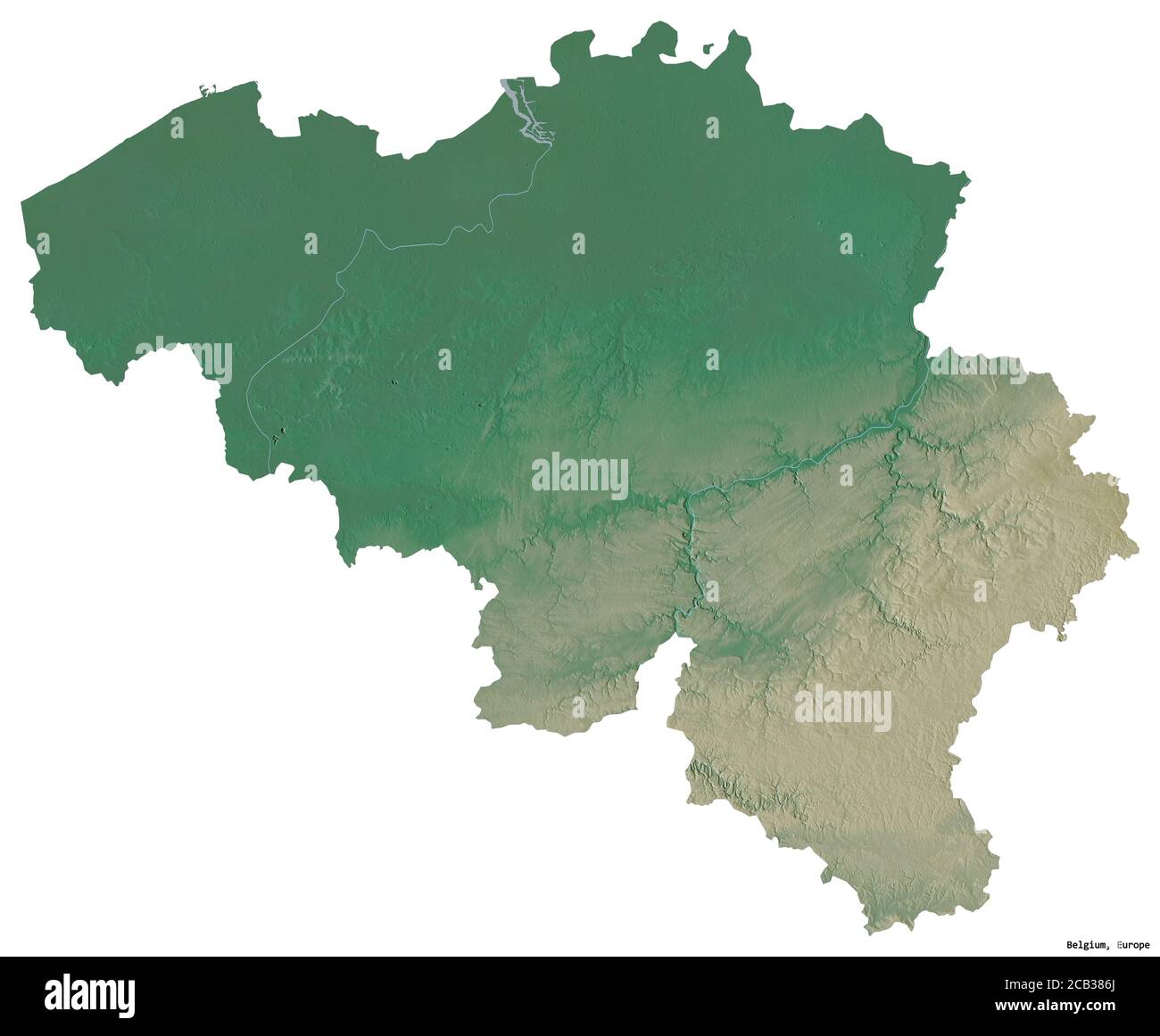 Shape of Belgium with its capital isolated on white background ...