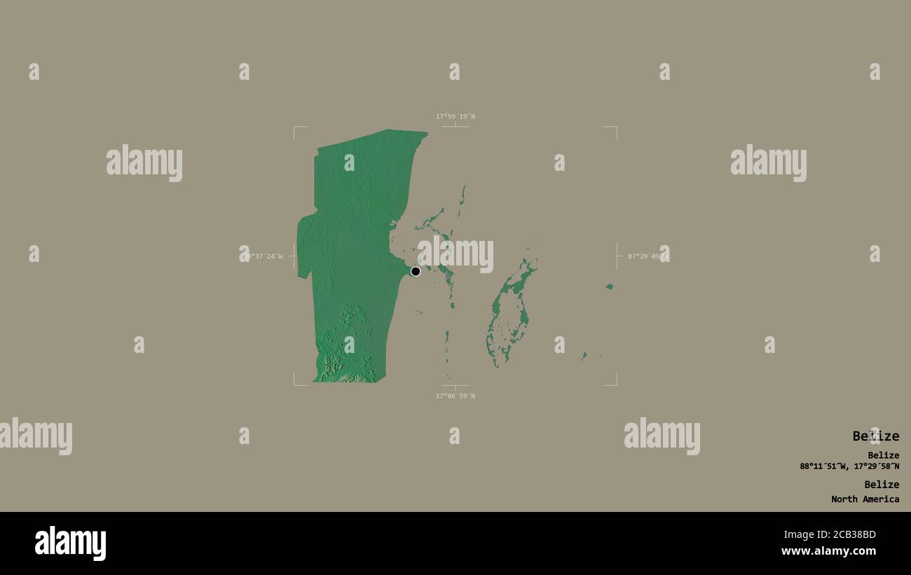 Area of Belize, district of Belize, isolated on a solid background in a ...