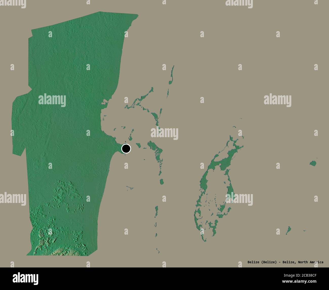 Shape of Belize, district of Belize, with its capital isolated on a ...