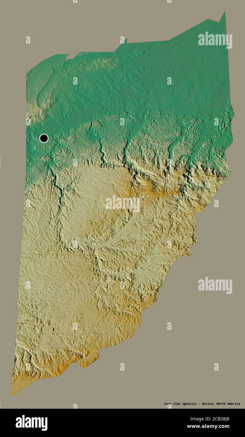 Shape of Cayo, district of Belize, with its capital isolated on a solid ...