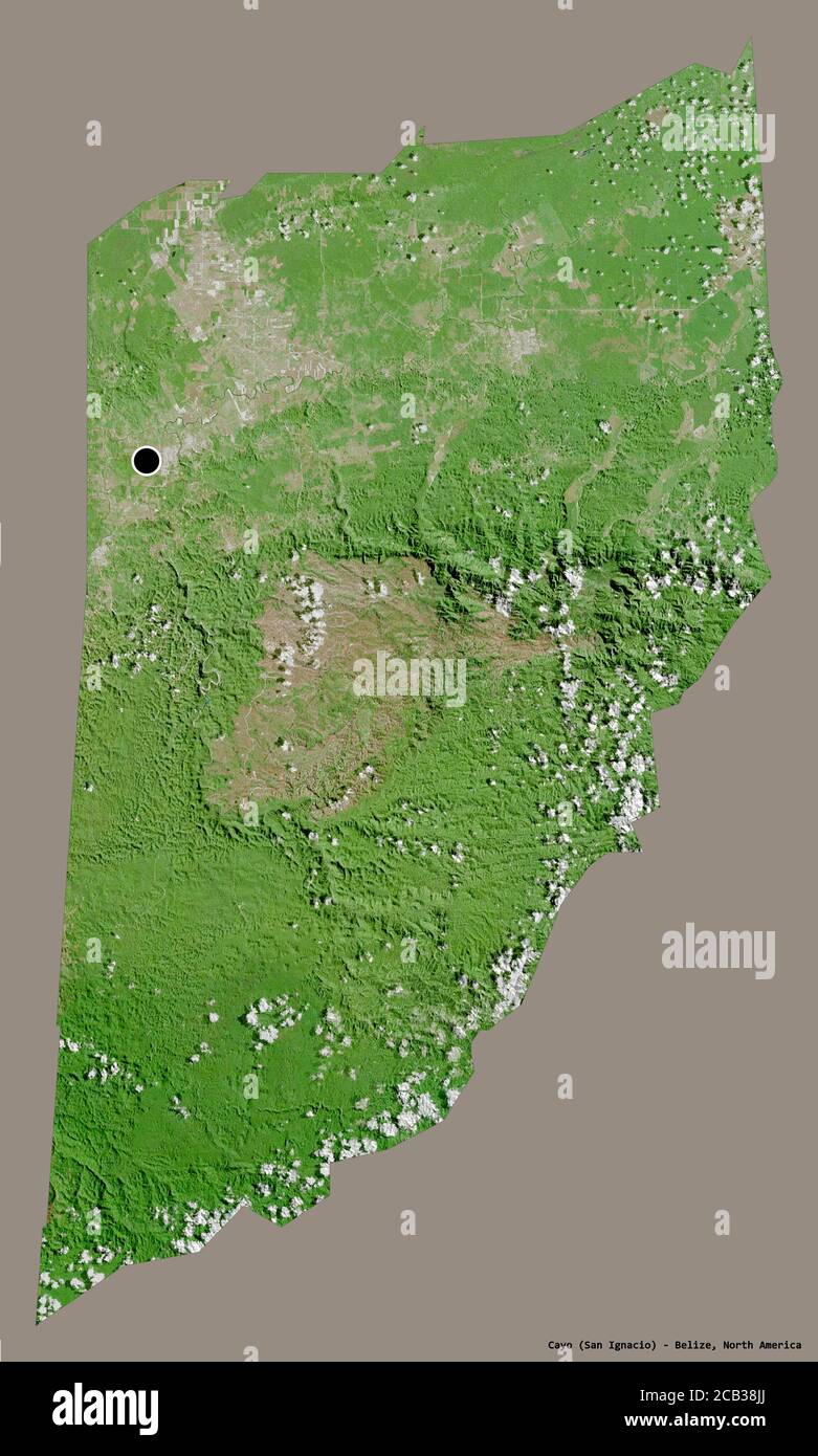 Shape of Cayo, district of Belize, with its capital isolated on a solid ...