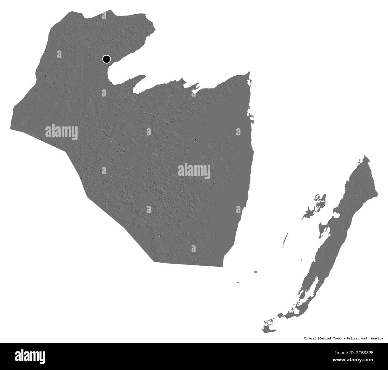 Shape of Corozal, district of Belize, with its capital isolated on ...