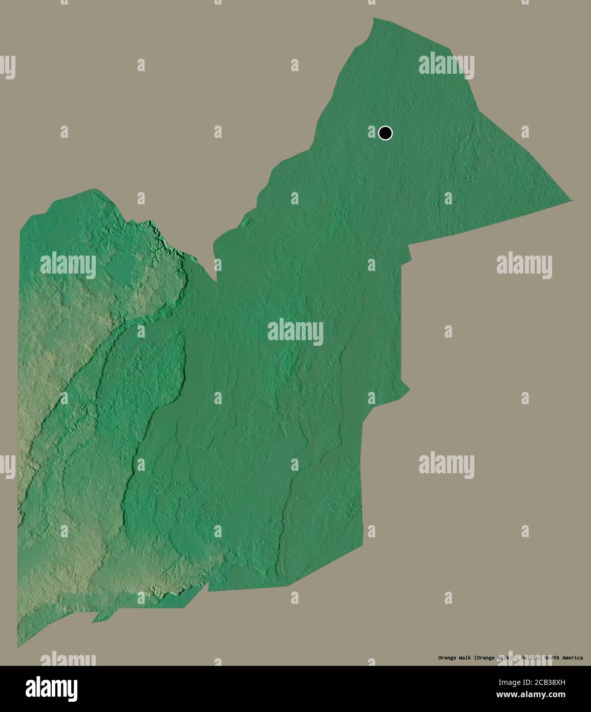 Shape of Orange Walk, district of Belize, with its capital isolated on ...