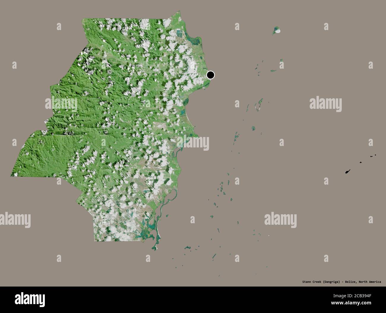 Shape of Stann Creek, district of Belize, with its capital isolated on ...