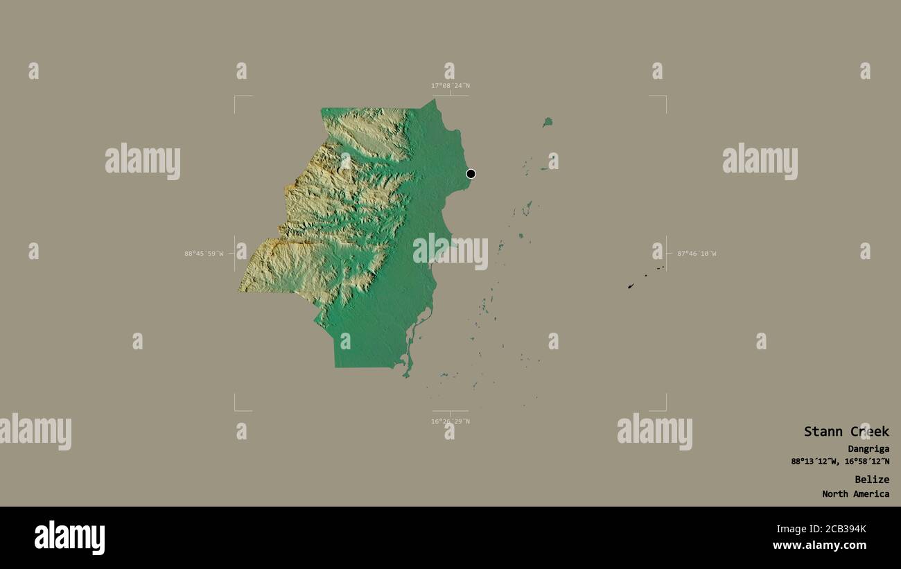 Area of Stann Creek, district of Belize, isolated on a solid background ...