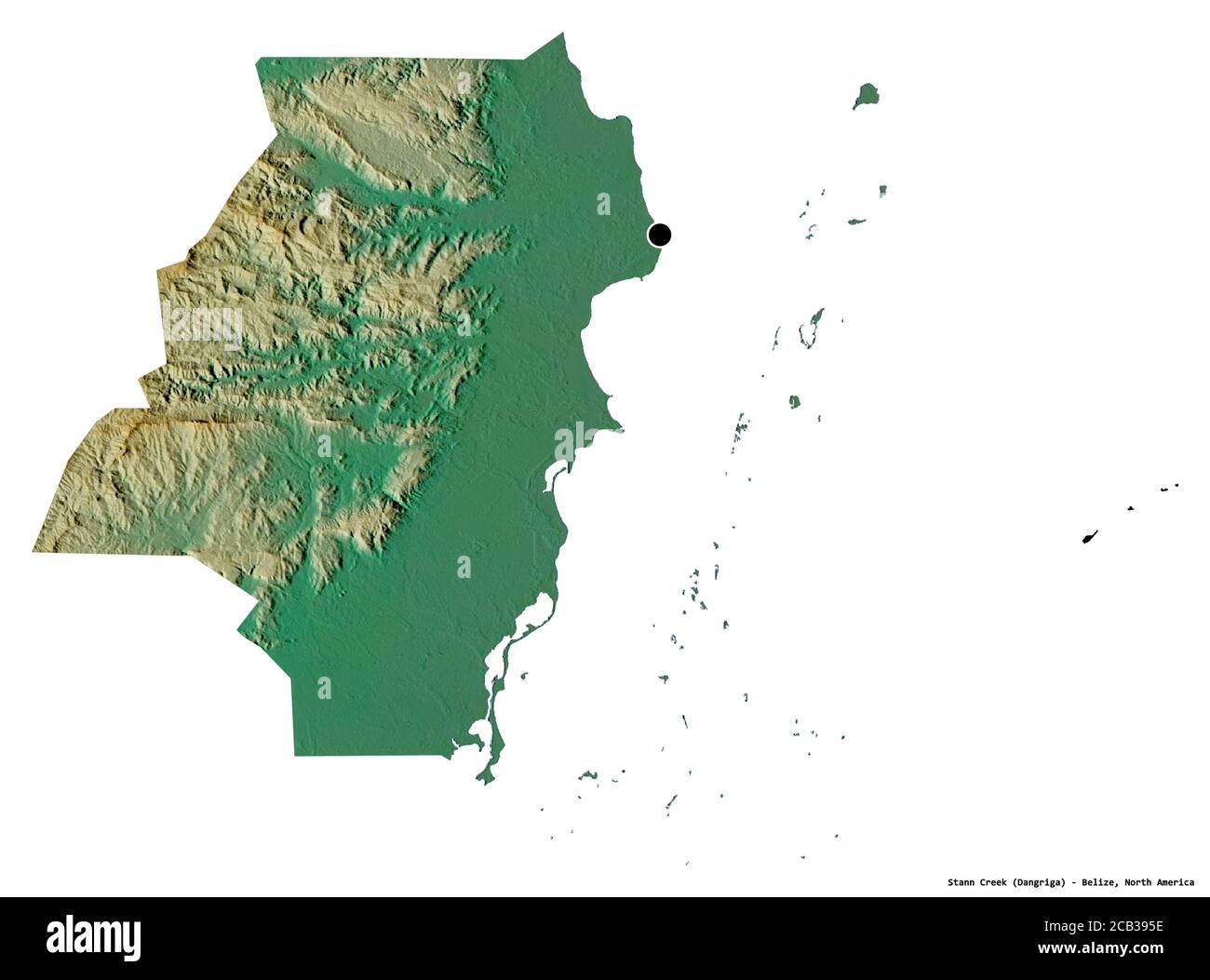 Shape of Stann Creek, district of Belize, with its capital isolated on ...