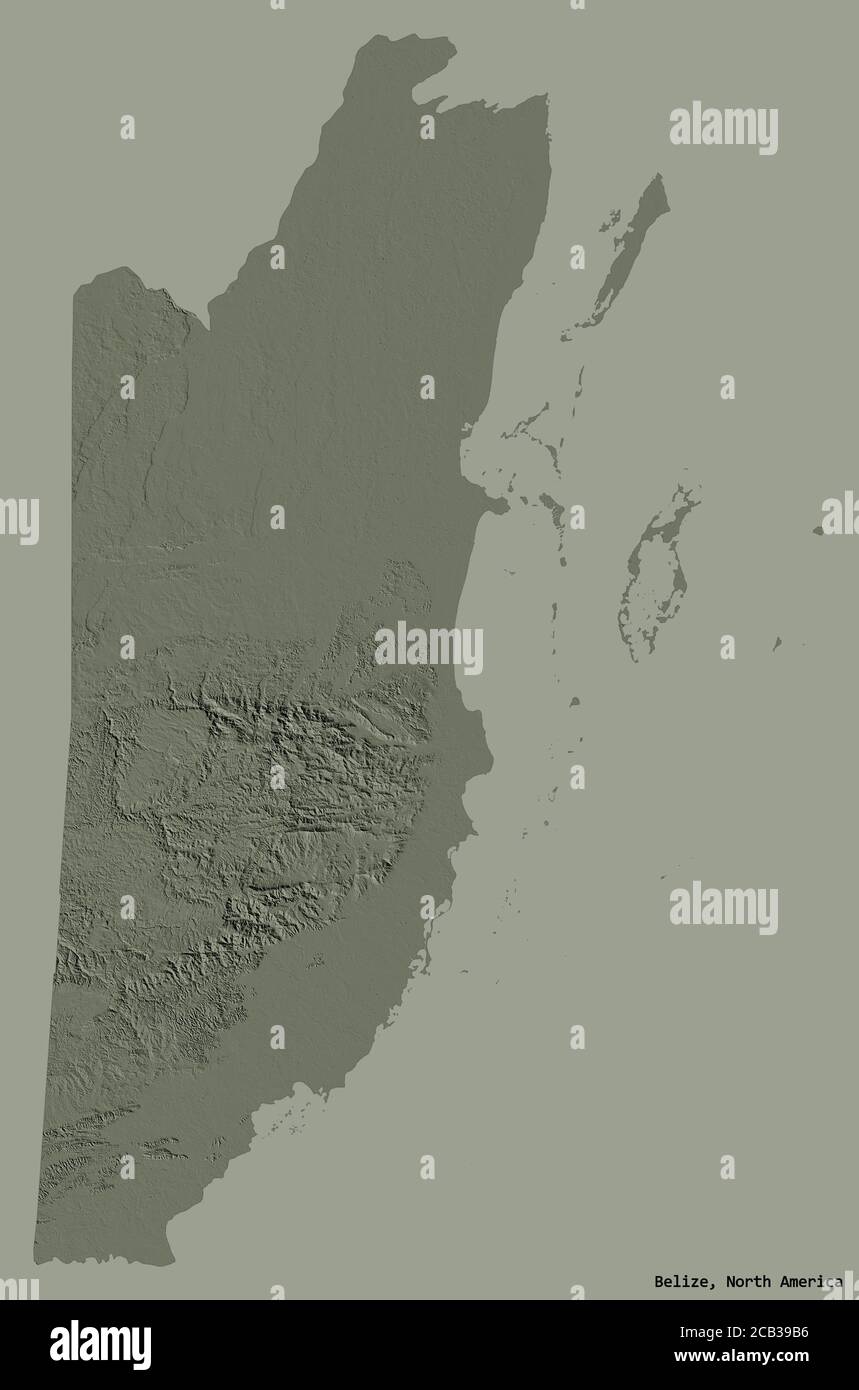 Shape of Belize with its capital isolated on a solid color background ...