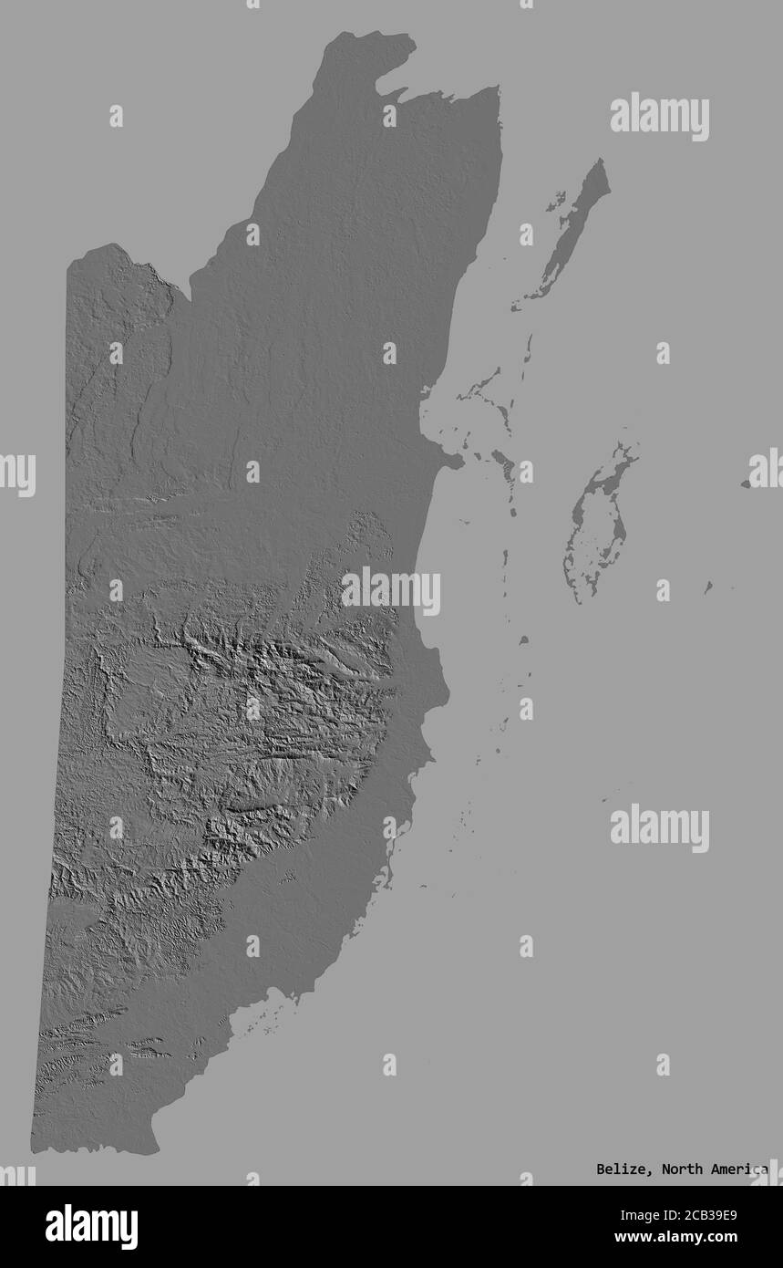 Shape of Belize with its capital isolated on a solid color background ...