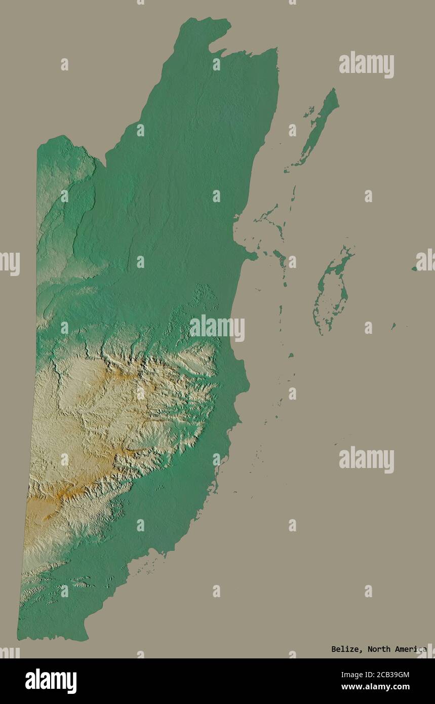 Shape of Belize with its capital isolated on a solid color background ...
