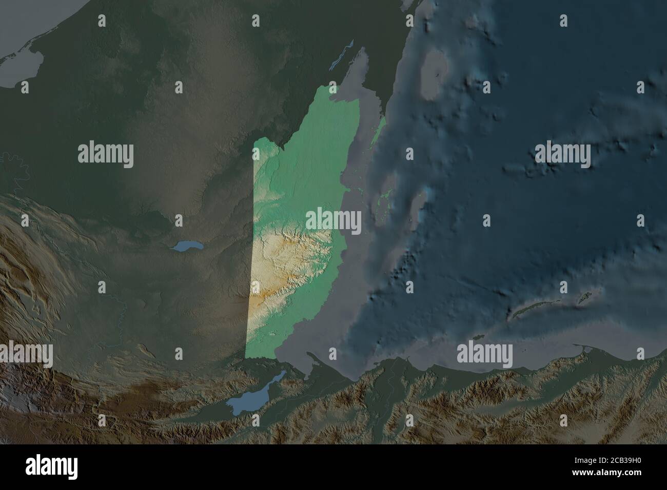 Shape of Belize separated by the desaturation of neighboring areas ...