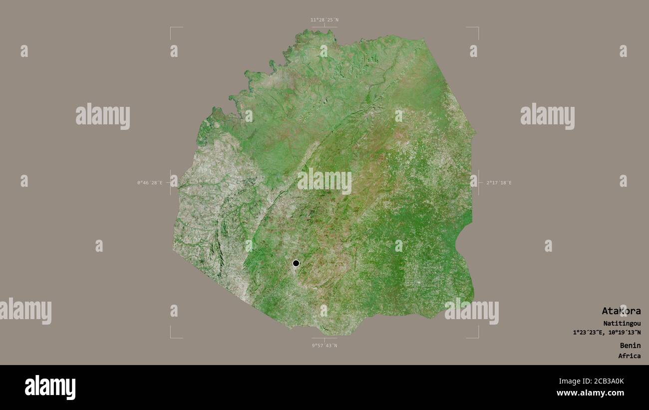 Area of Atakora, department of Benin, isolated on a solid background in ...