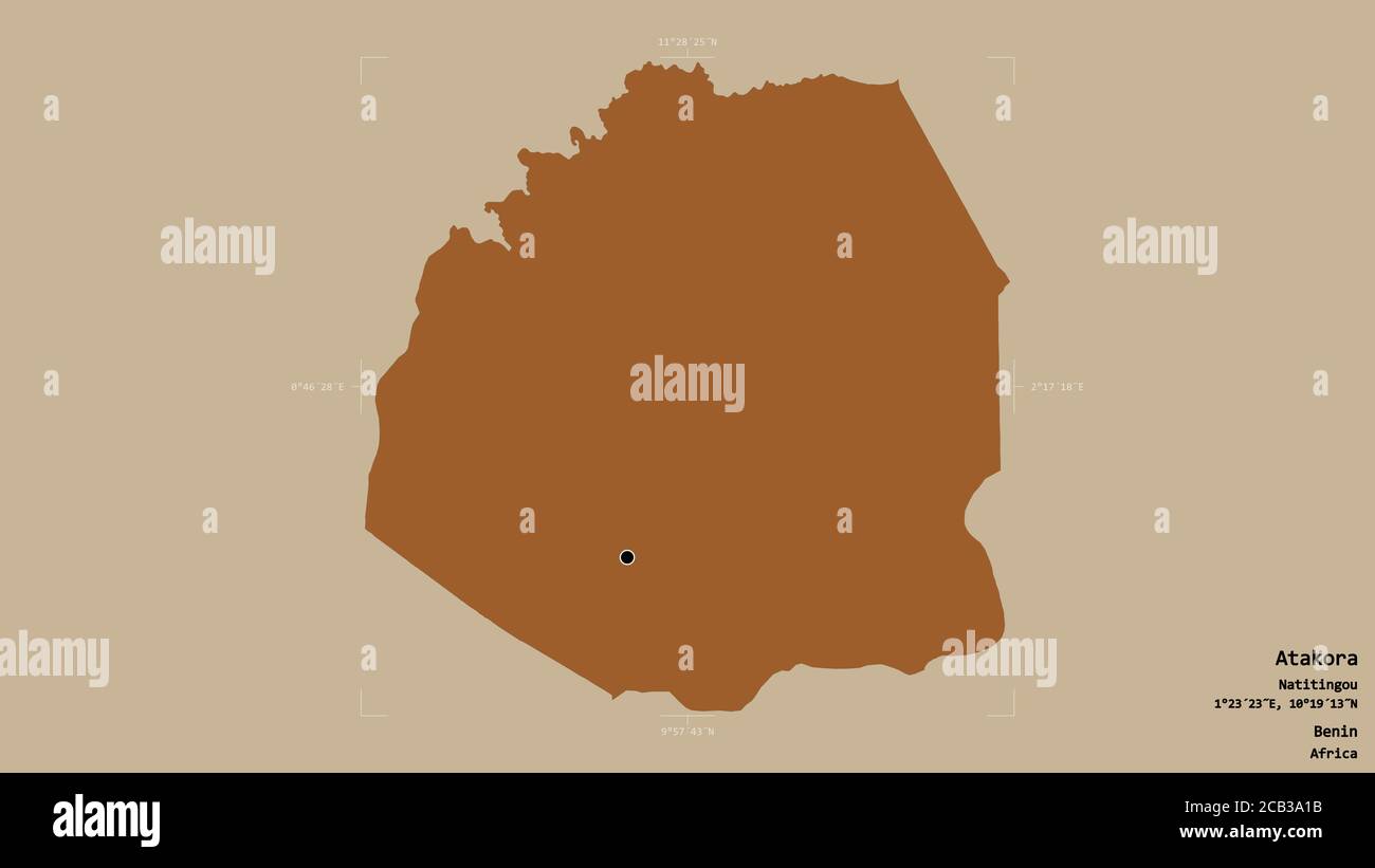 Area of Atakora, department of Benin, isolated on a solid background in ...
