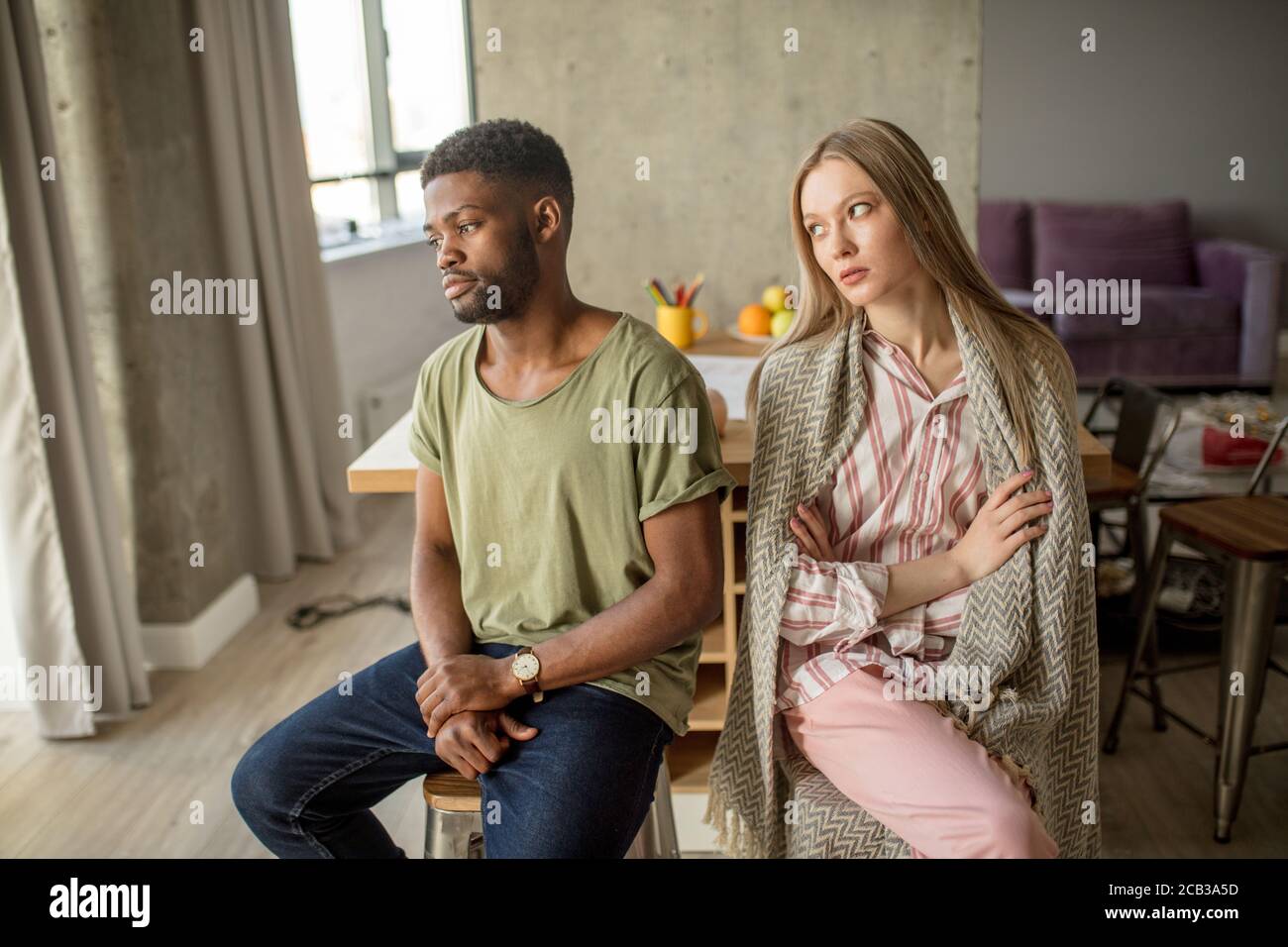 Young Interracial Unhappy Couple Having Problems In Relationship
