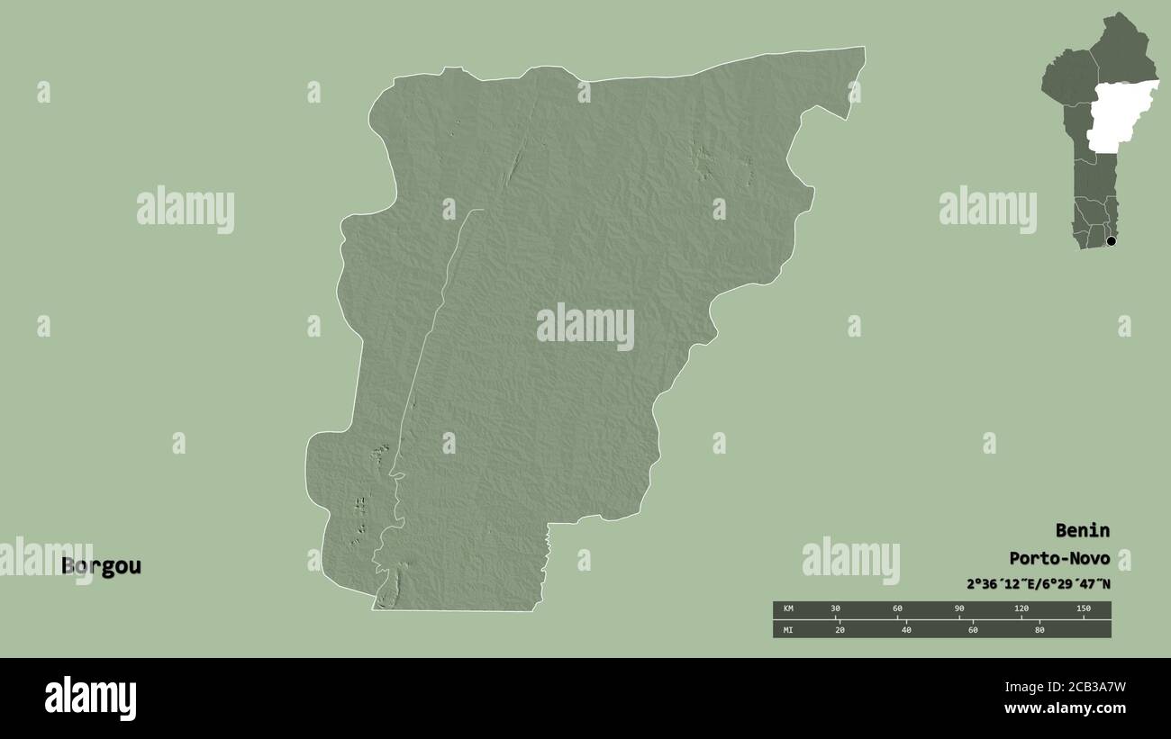 Shape of Borgou, department of Benin, with its capital isolated on ...