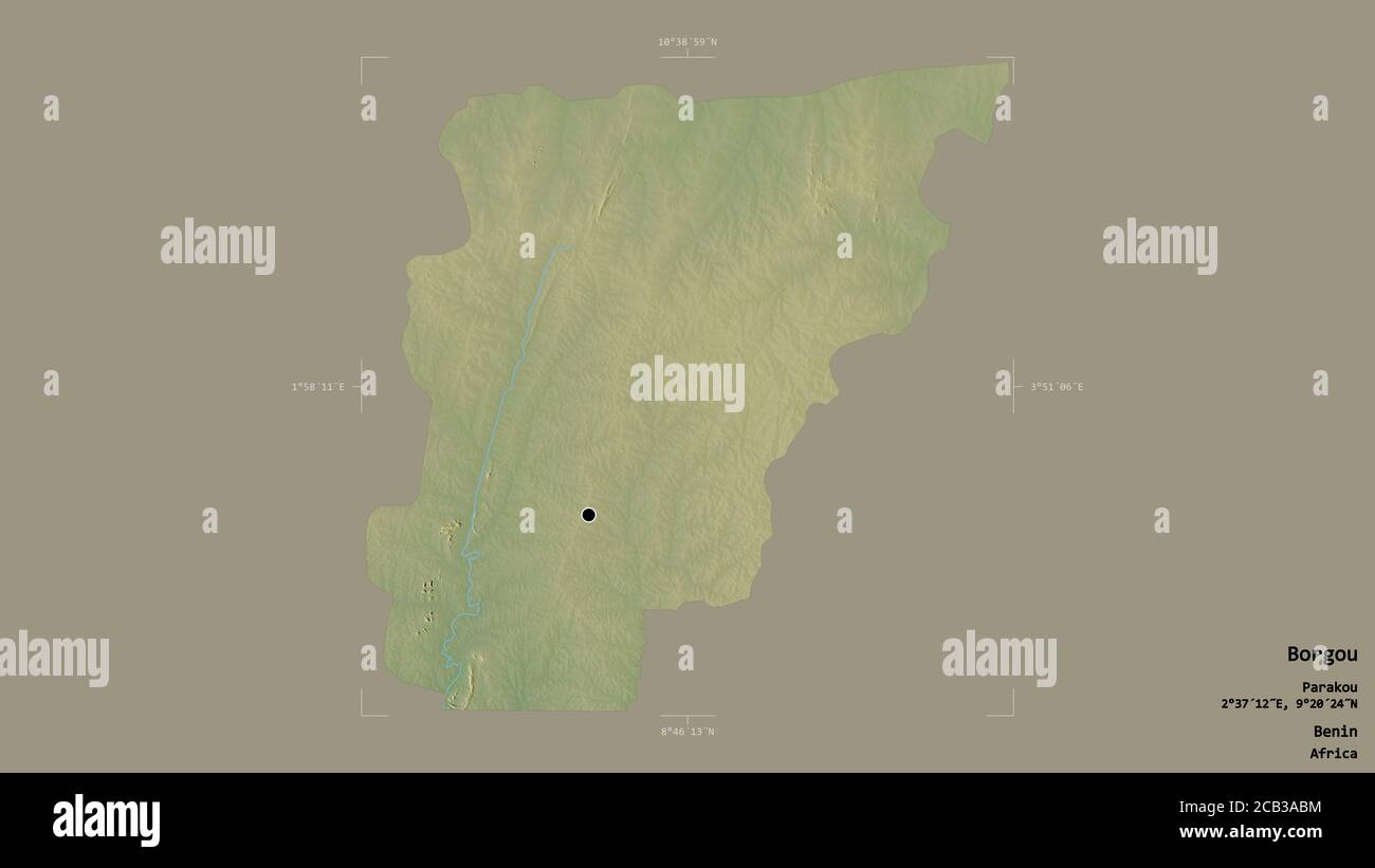 Area of Borgou, department of Benin, isolated on a solid background in ...