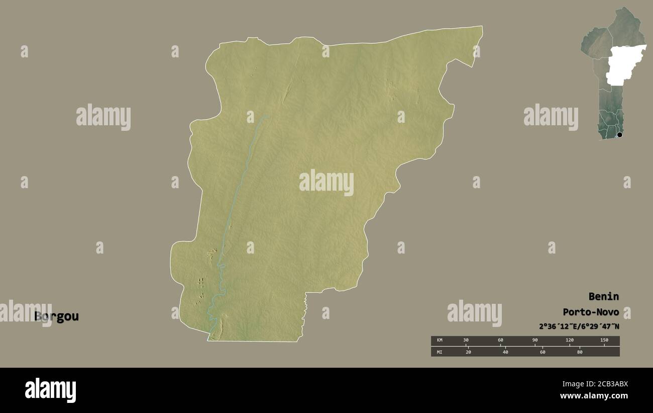Shape of Borgou, department of Benin, with its capital isolated on ...
