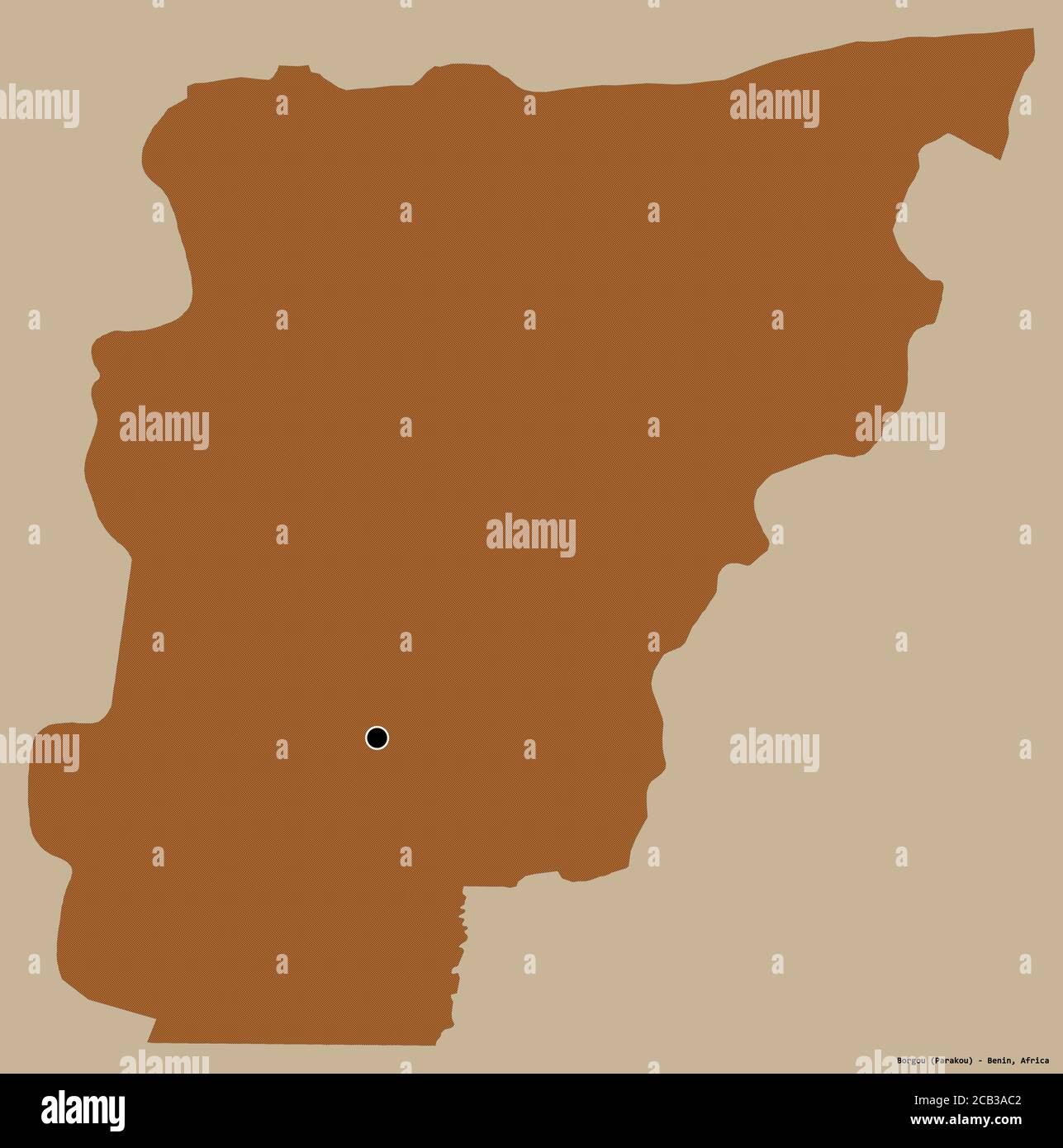 Shape of Borgou, department of Benin, with its capital isolated on a ...