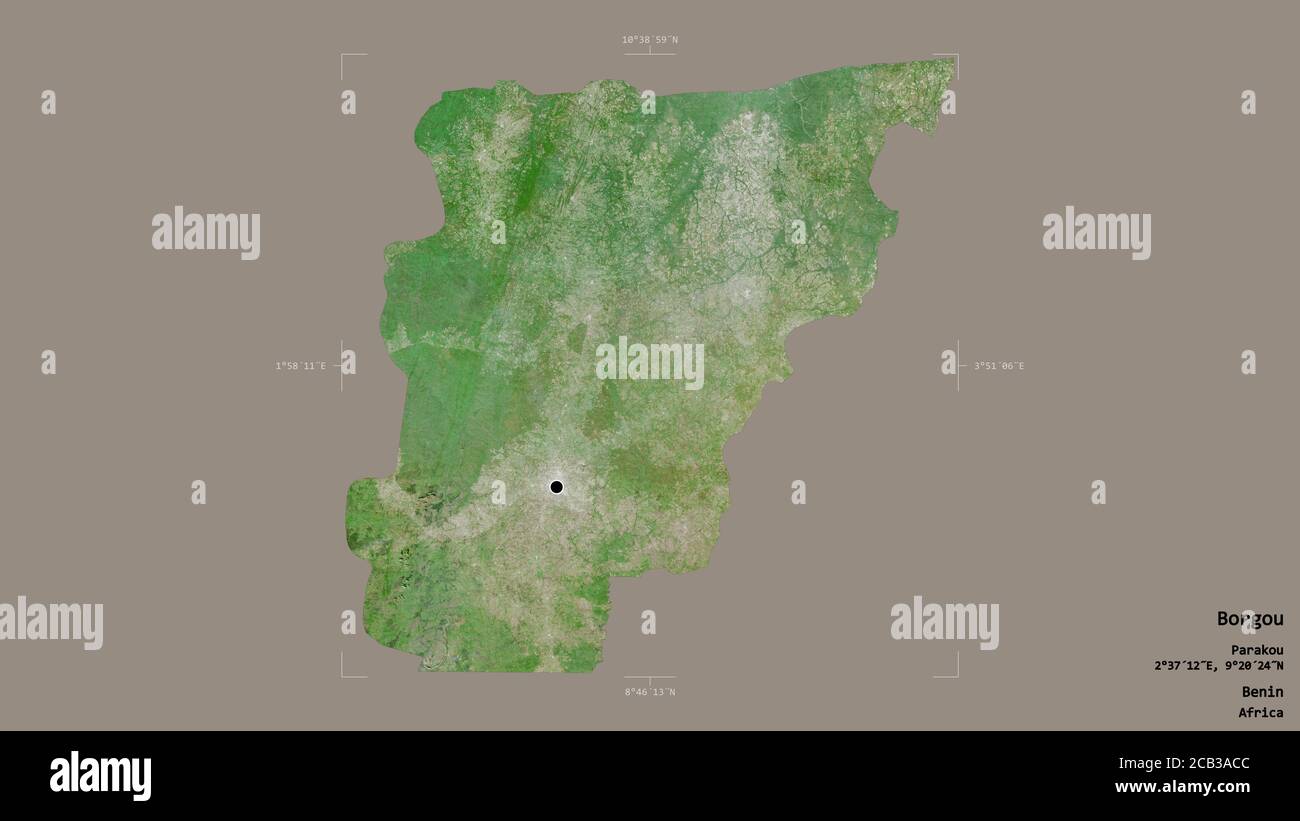 Area of Borgou, department of Benin, isolated on a solid background in ...