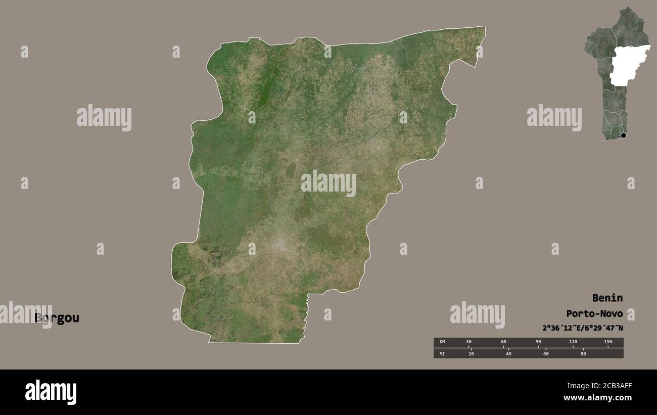 Shape of Borgou, department of Benin, with its capital isolated on ...