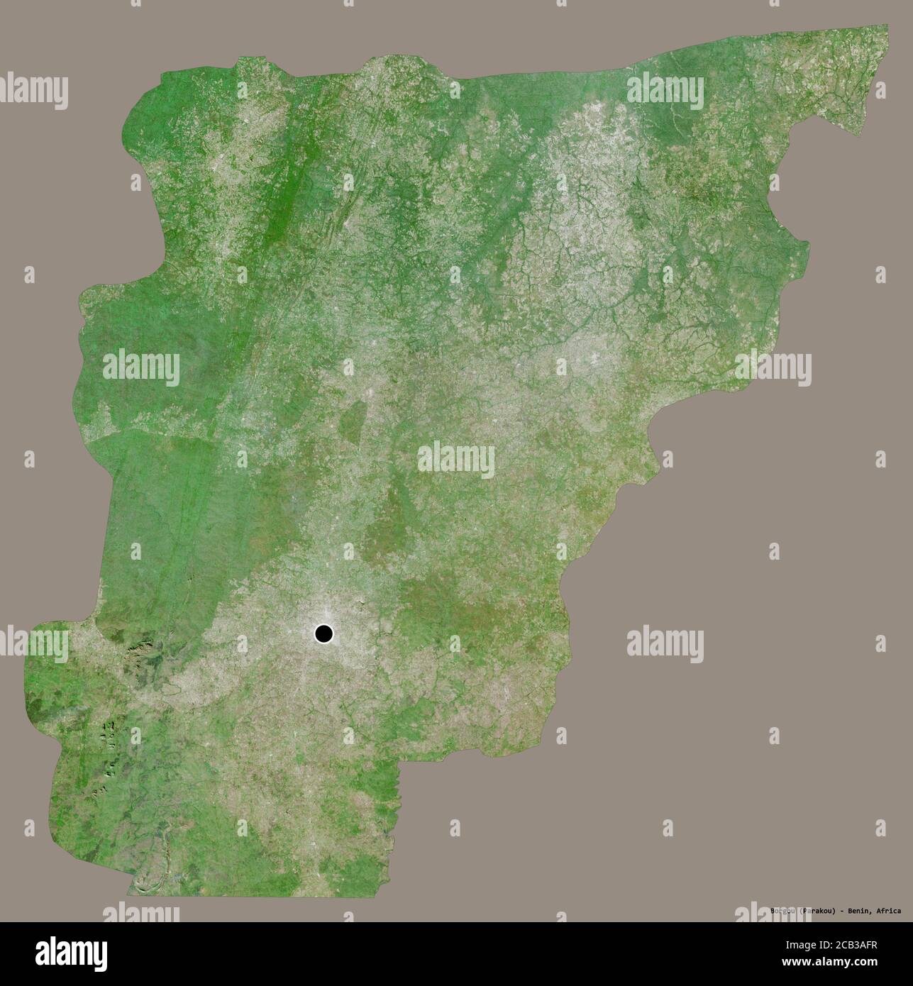 Shape of Borgou, department of Benin, with its capital isolated on a ...