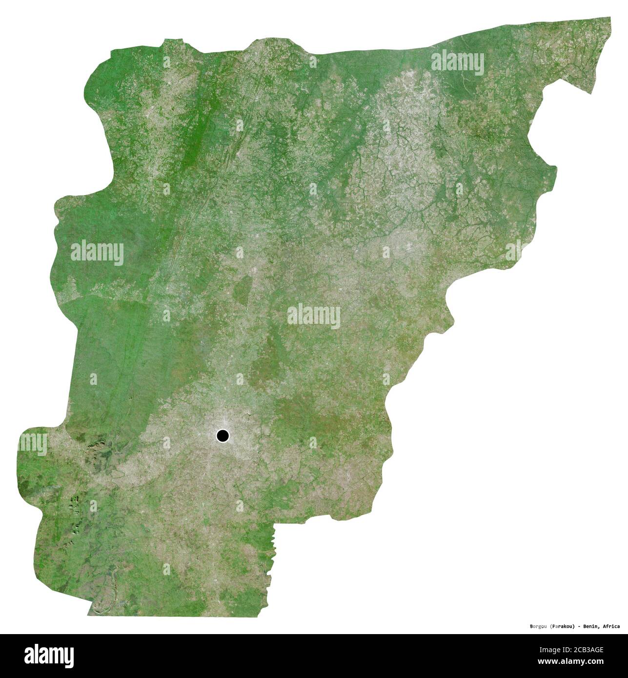 Shape of Borgou, department of Benin, with its capital isolated on ...