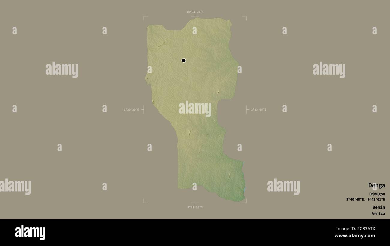 Area of Donga, department of Benin, isolated on a solid background in a ...