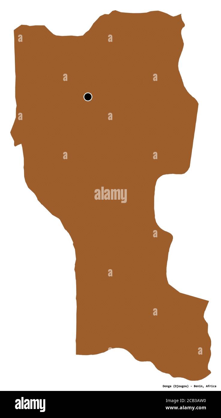 Shape of Donga, department of Benin, with its capital isolated on white ...