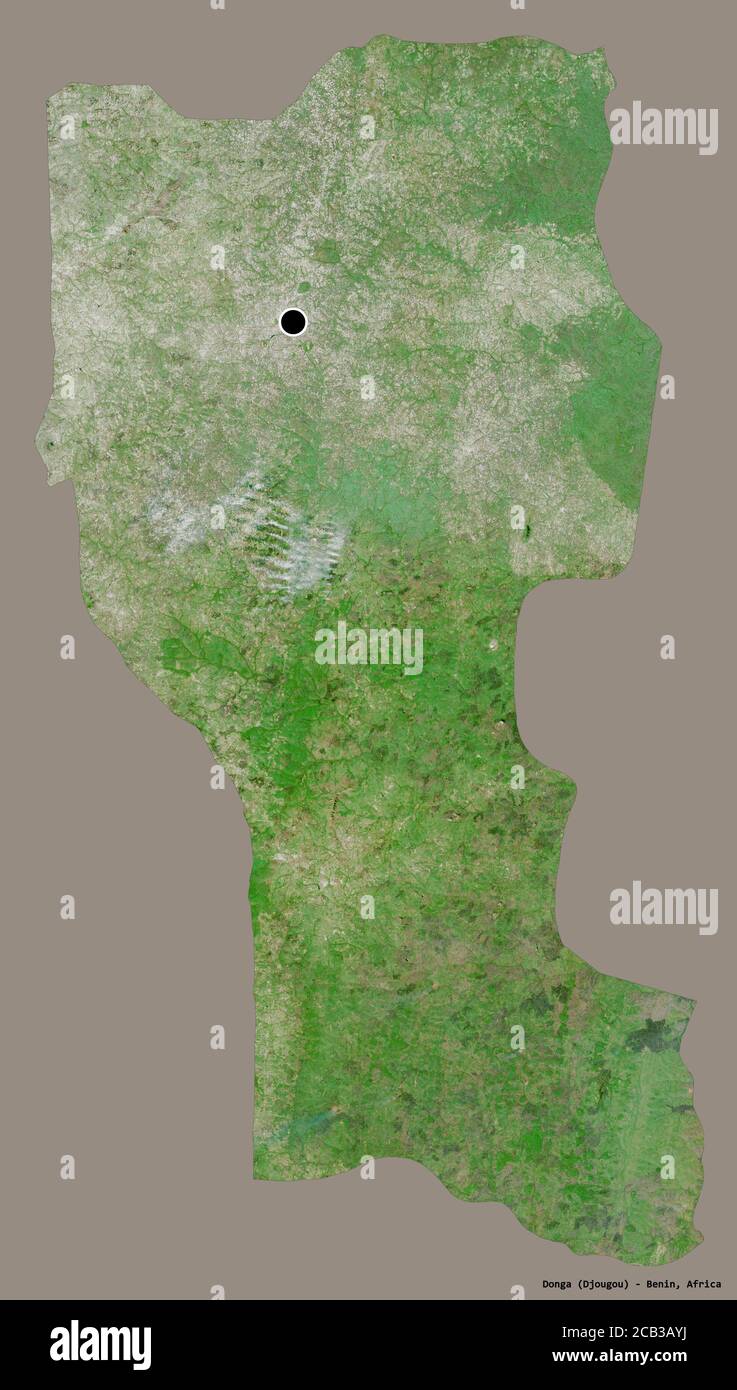 Shape of Donga, department of Benin, with its capital isolated on a ...