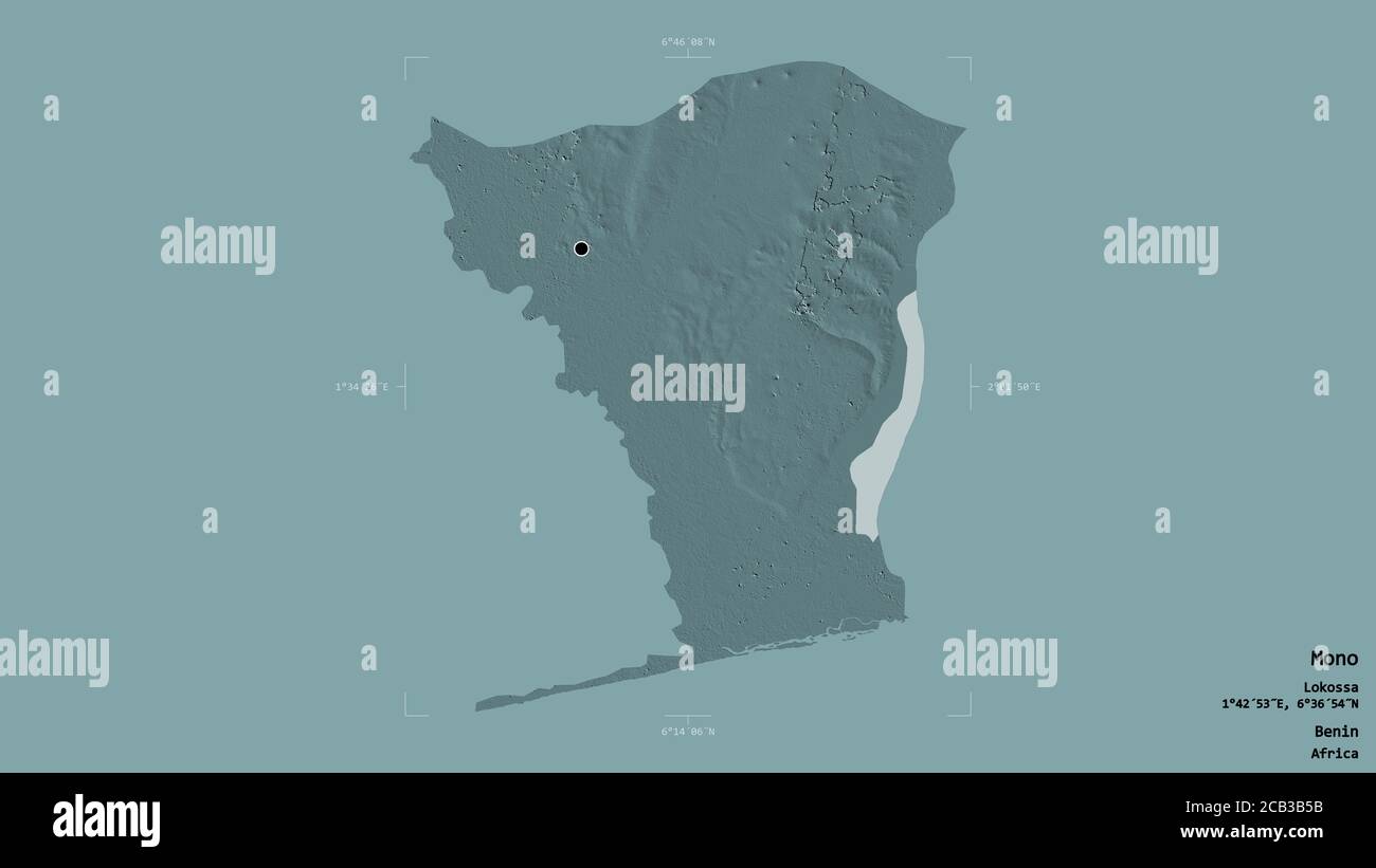 Area of Mono, department of Benin, isolated on a solid background in a ...