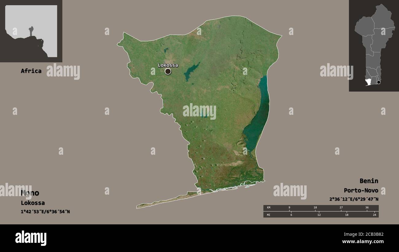 Shape of Mono, department of Benin, and its capital. Distance scale ...