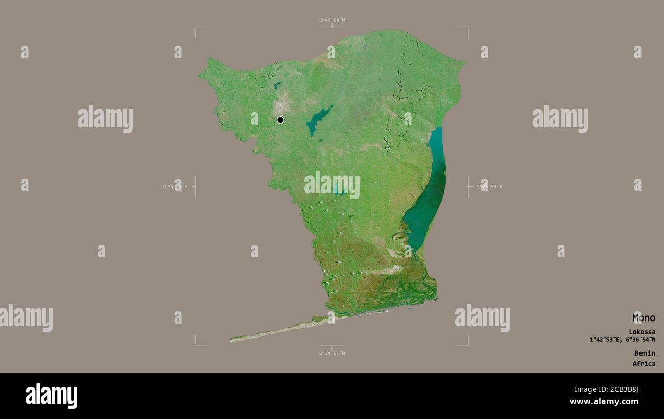 Area of Mono, department of Benin, isolated on a solid background in a ...