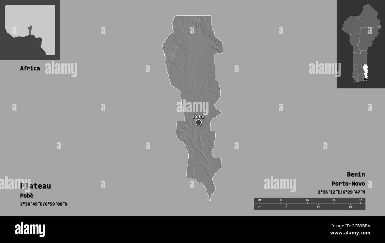 Shape of Plateau, department of Benin, and its capital. Distance scale ...