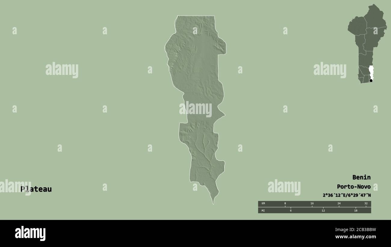 Shape of Plateau, department of Benin, with its capital isolated on ...