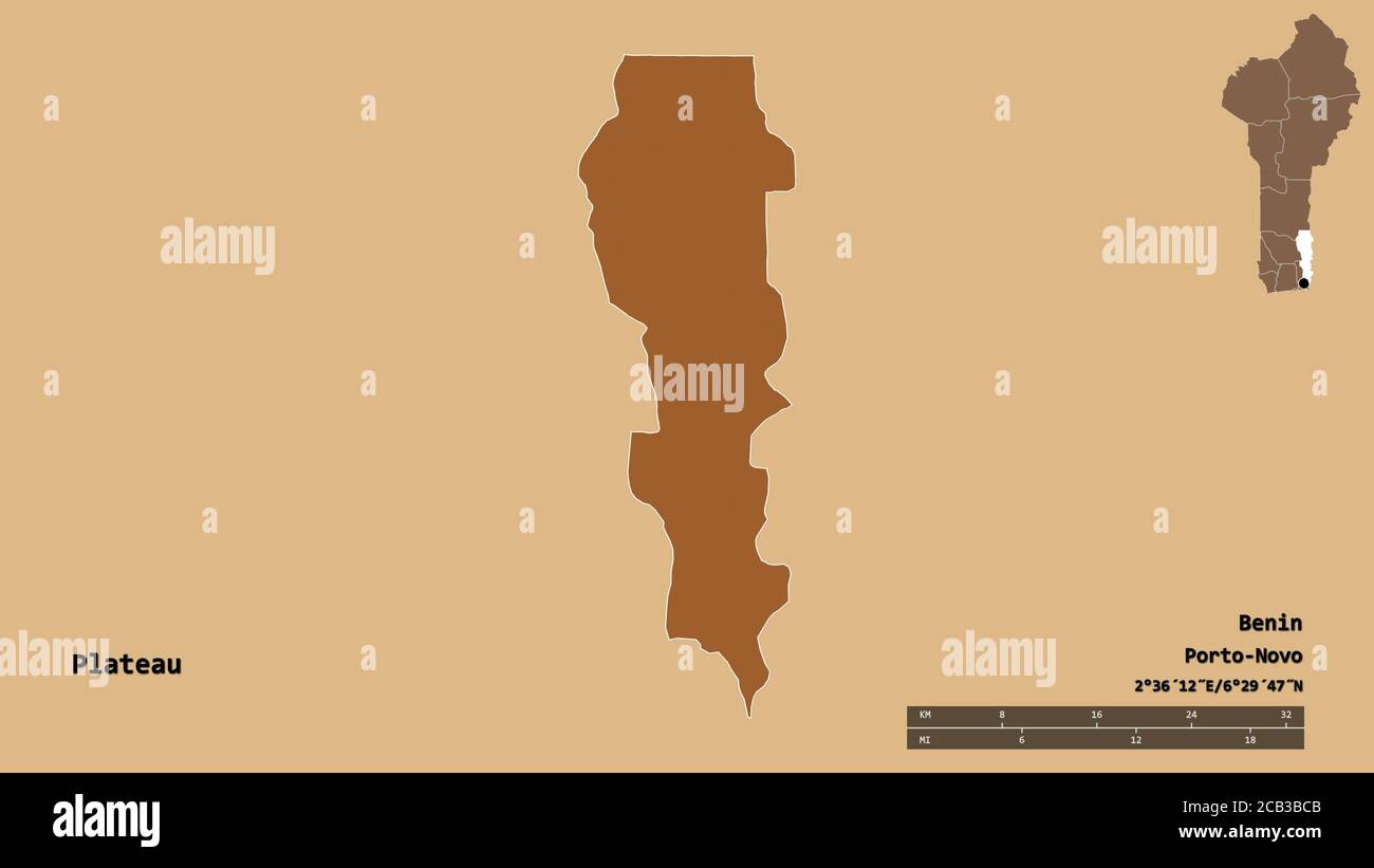 Shape of Plateau, department of Benin, with its capital isolated on ...