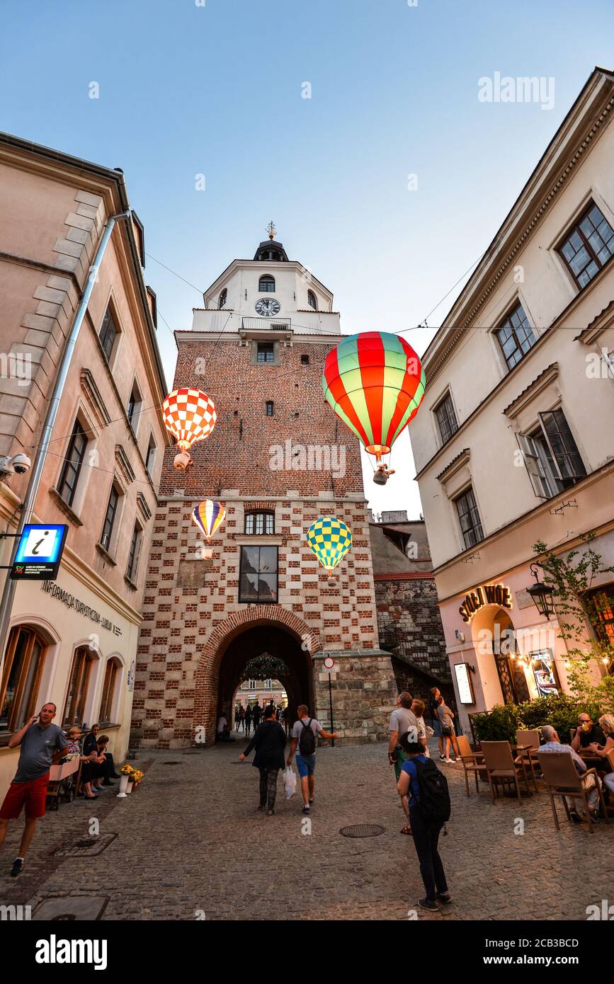 Lublin, Poland - August 10, 2017: Beautiful evening street, glowing ...