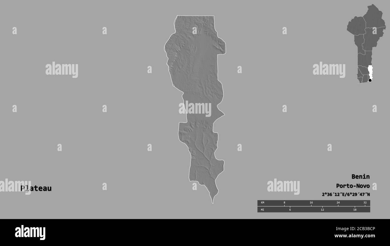 Shape of Plateau, department of Benin, with its capital isolated on ...