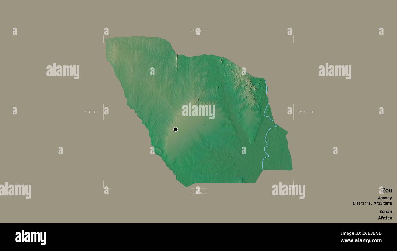 Area of Zou, department of Benin, isolated on a solid background in a ...