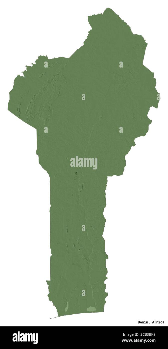 Shape of Benin with its capital isolated on white background. Colored ...