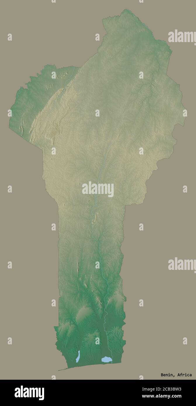 Shape of Benin with its capital isolated on a solid color background ...