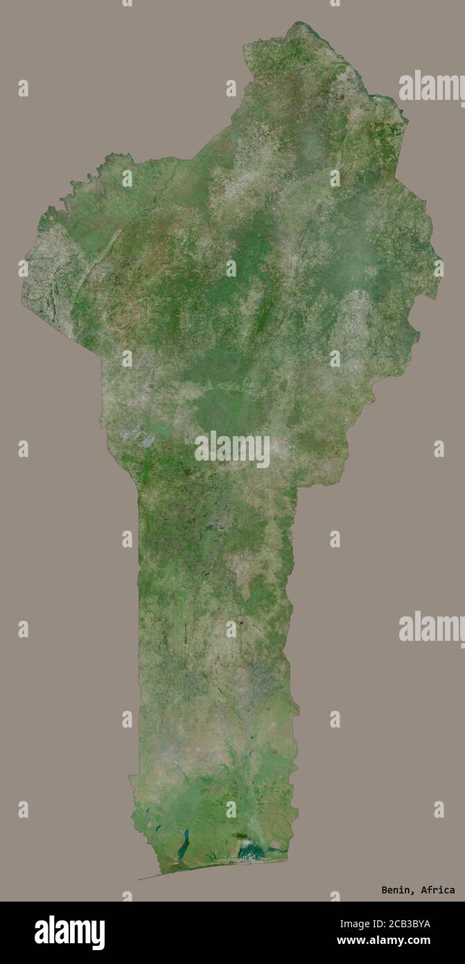 Shape of Benin with its capital isolated on a solid color background ...