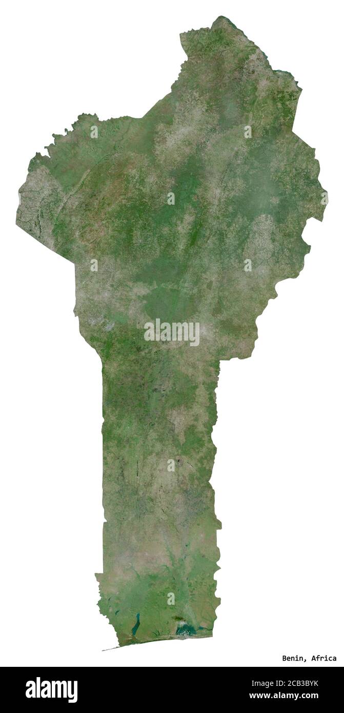 Shape of Benin with its capital isolated on white background. Satellite ...
