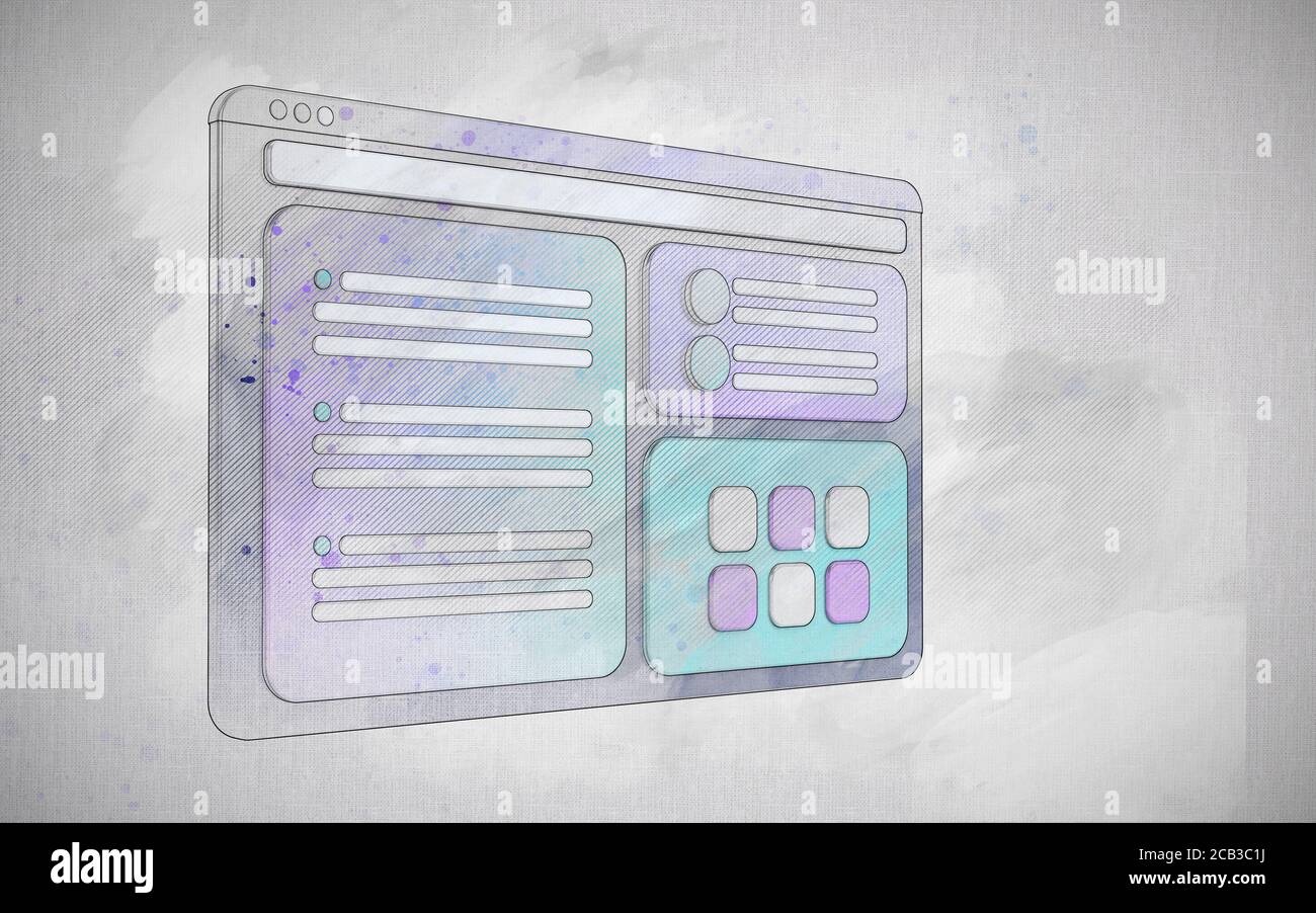 Hand drawn UX interface ilustration 3d rendering Stock Photo - Alamy