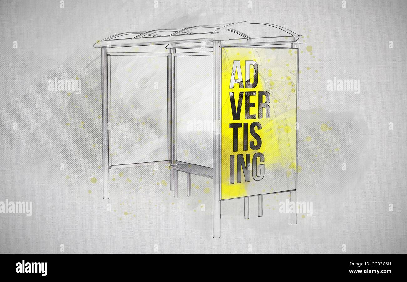 bus stop concept project sketch illustration Stock Photo - Alamy