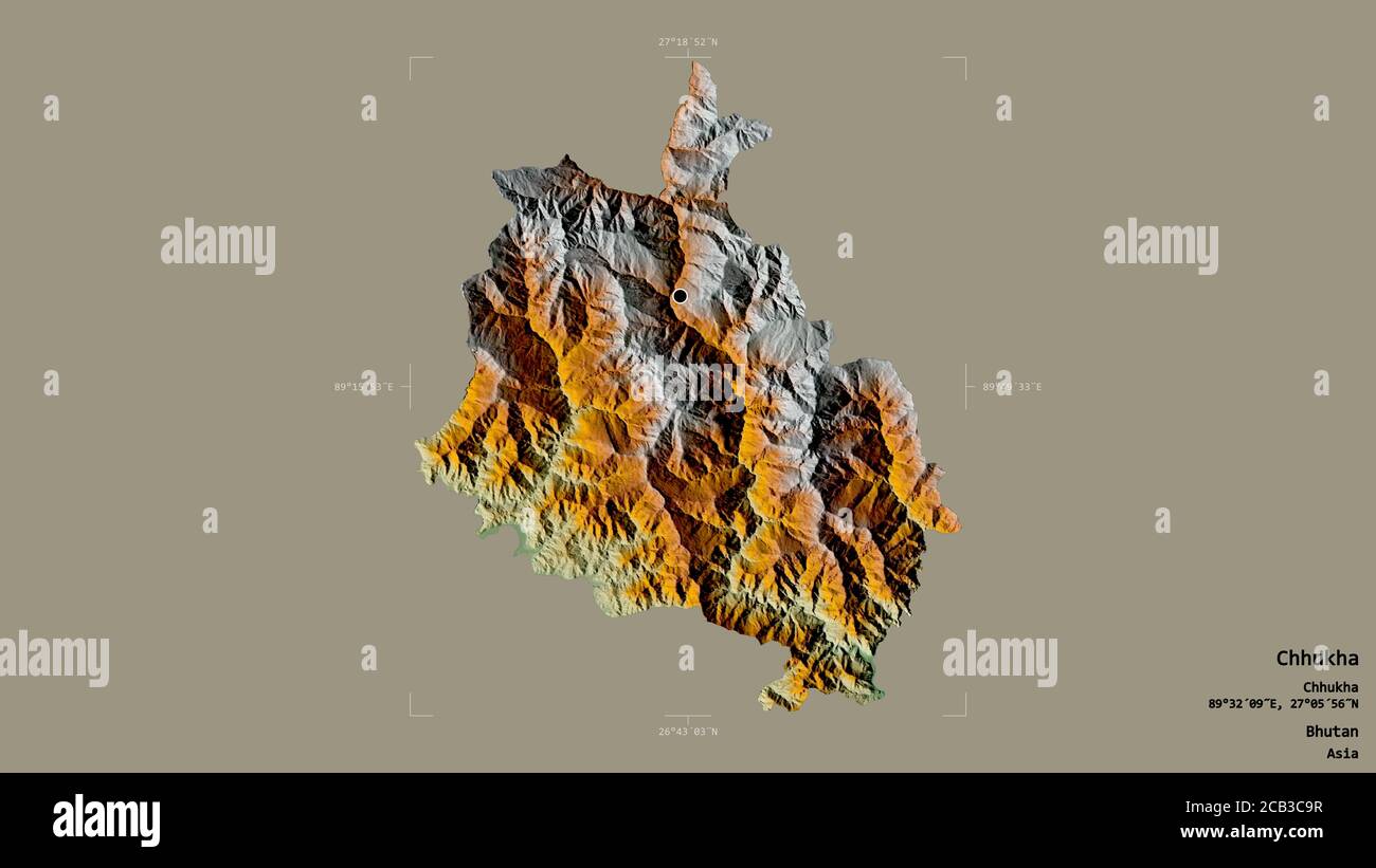 Area of Chhukha, district of Bhutan, isolated on a solid background in ...