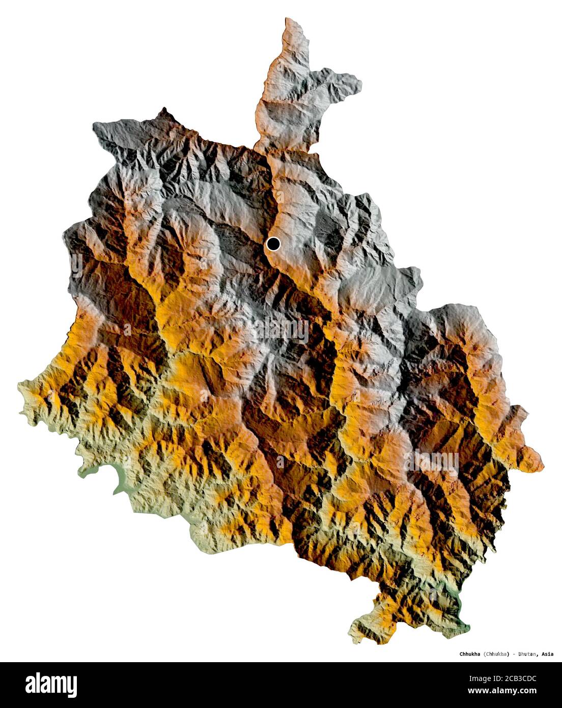 Shape of Chhukha, district of Bhutan, with its capital isolated on ...