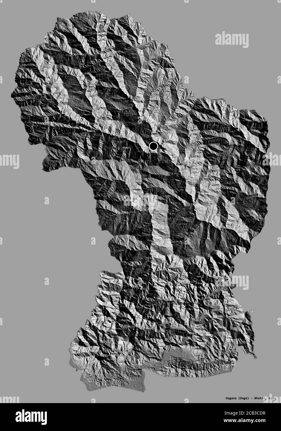 Shape of Dagana, district of Bhutan, with its capital isolated on a ...