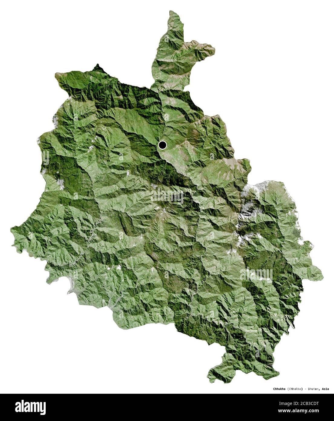 Shape of Chhukha, district of Bhutan, with its capital isolated on ...