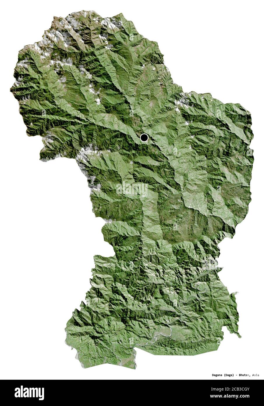 Shape of Dagana, district of Bhutan, with its capital isolated on white ...