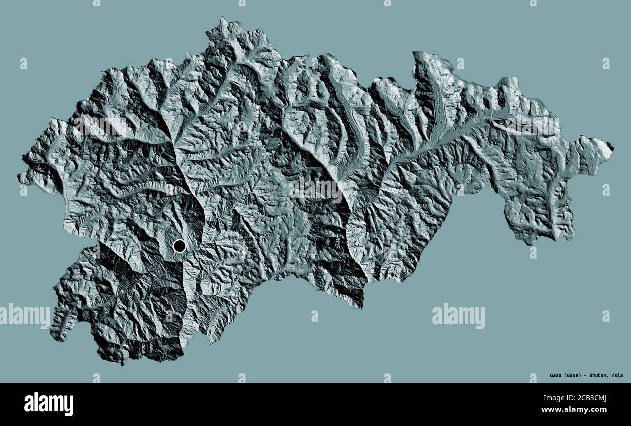 Shape of Gasa, district of Bhutan, with its capital isolated on a solid ...