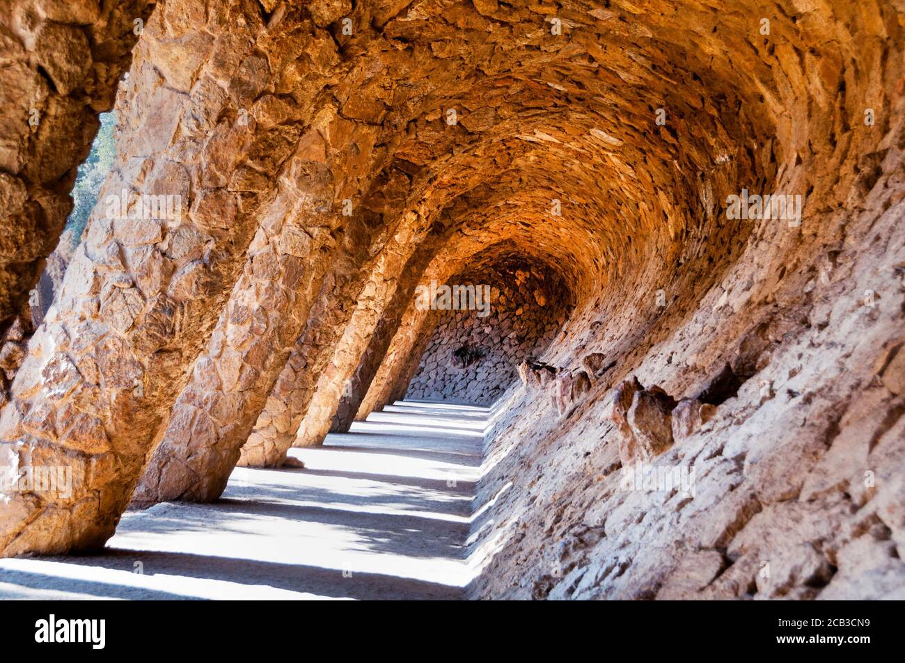Colonnaded path in Park Güell designed by Antoni Gaudí in barcelona ...